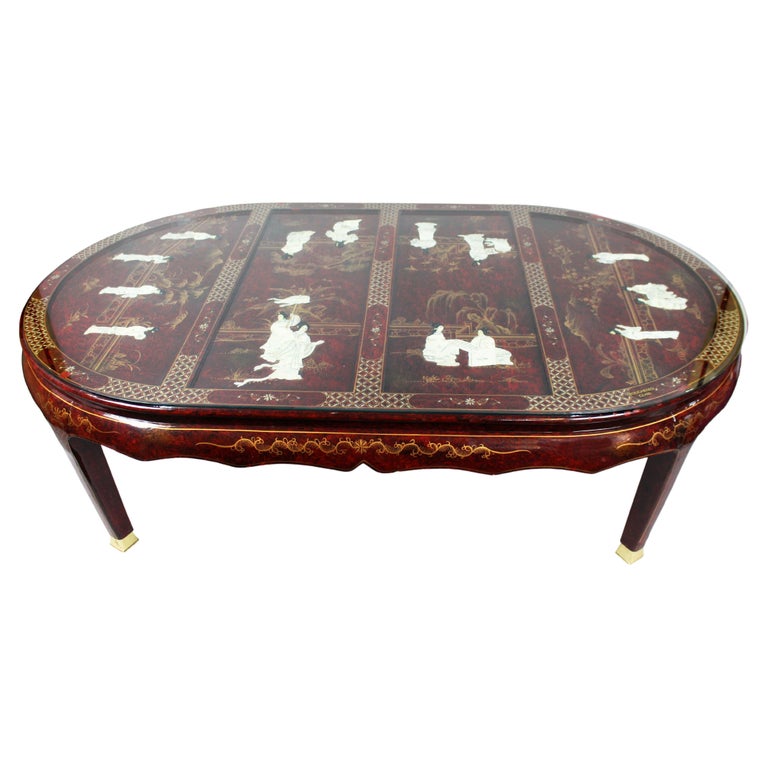 Large Vintage Chinese Red Lacquer Coffee Table For Sale at 1stDibs