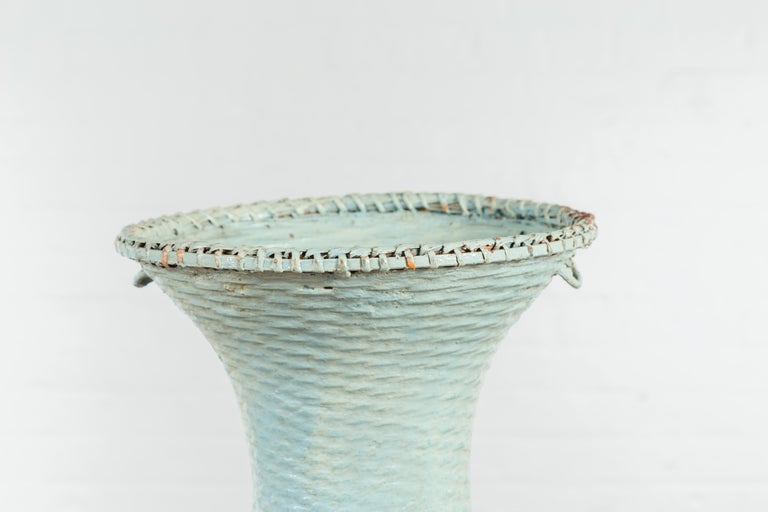 Large Vintage Chinese Woven Rattan Basket of Teal and Natural Color on ...