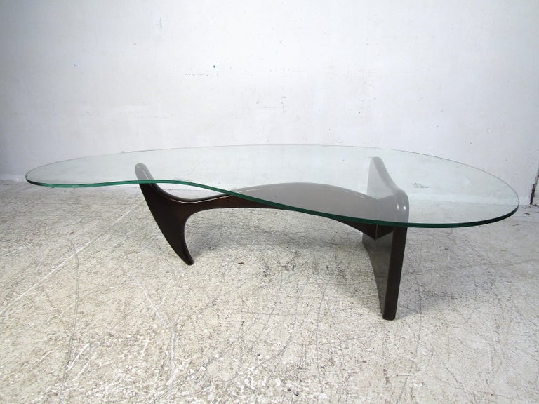 Large Vintage Coffee Table with Kidney Shaped Glass Top at 1stDibs