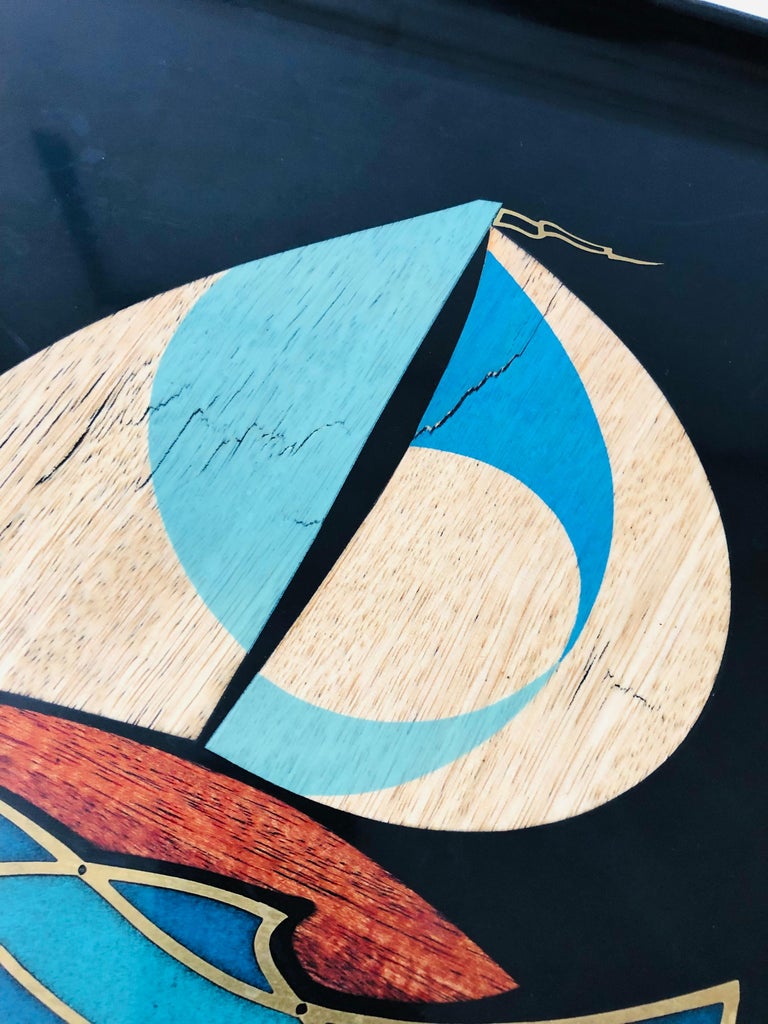 Large Vintage Couroc Sailboat Tray For Sale at 1stDibs