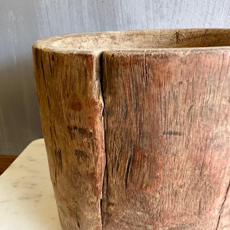 Large Vintage Decorative Wood Mortar and Pestle Bowl For Sale at 1stDibs