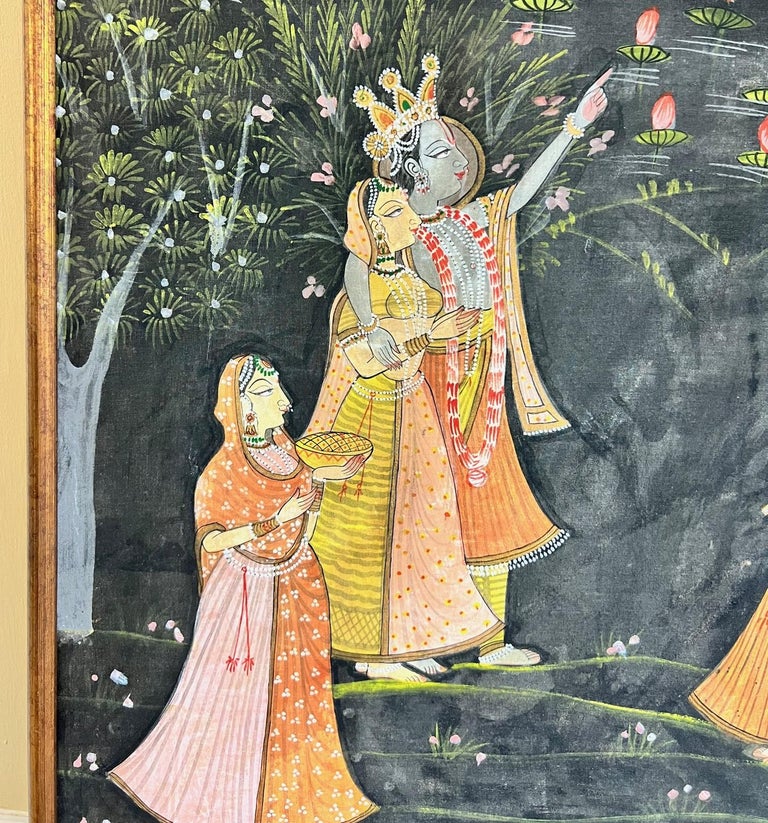 Large Vintage Framed Pichhavai Painting of Krishna, Radha and Gopis by ...