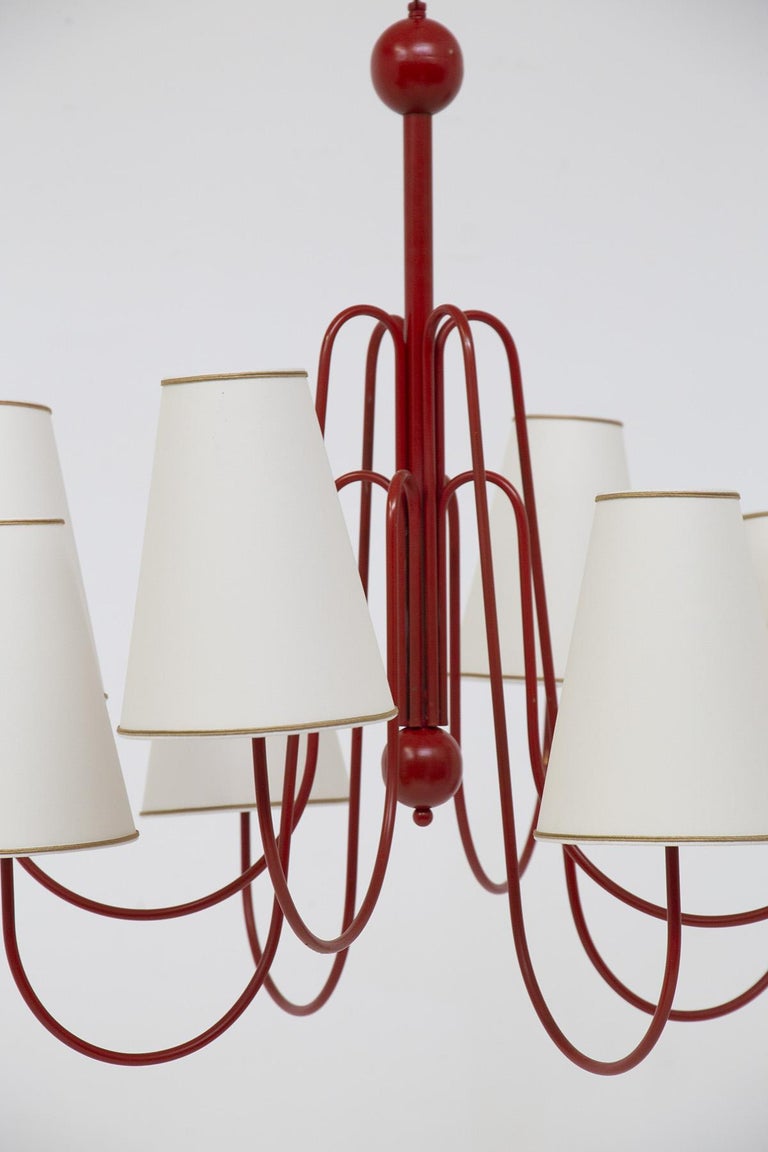 Large Vintage French Red Brass 8-Light Chandelier For Sale at 1stDibs