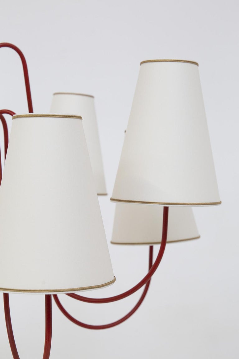 Large Vintage French Red Brass 8-Light Chandelier For Sale at 1stDibs