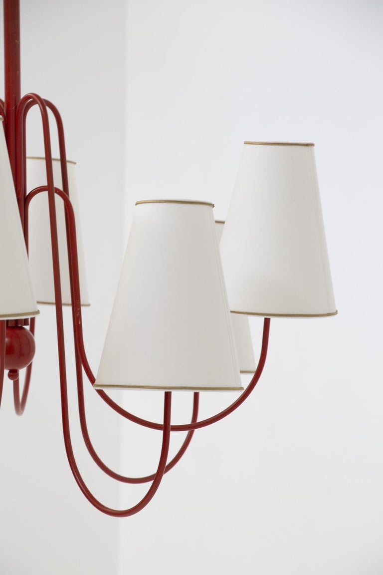 Large Vintage French Red Brass 8-Light Chandelier For Sale at 1stDibs