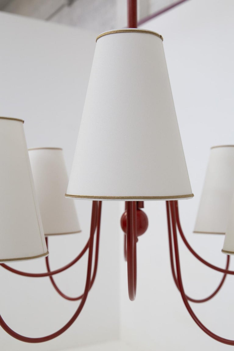 Large Vintage French Red Brass 8-Light Chandelier For Sale at 1stDibs