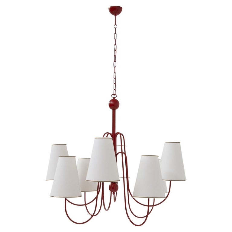 Large Vintage French Red Brass 8-Light Chandelier For Sale at 1stDibs