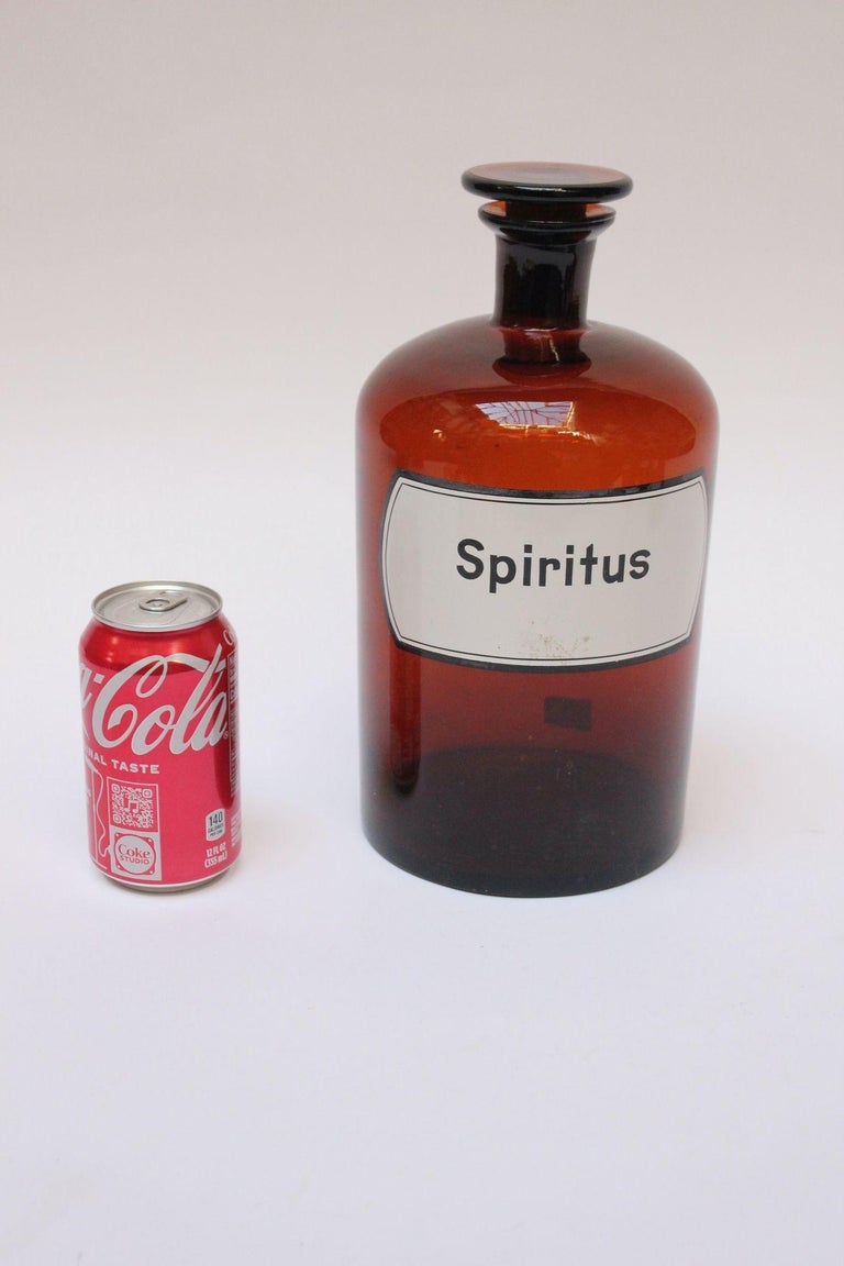 Large Vintage German Amber Glass "Spiritus" Apothecary Bottle For Sale ...