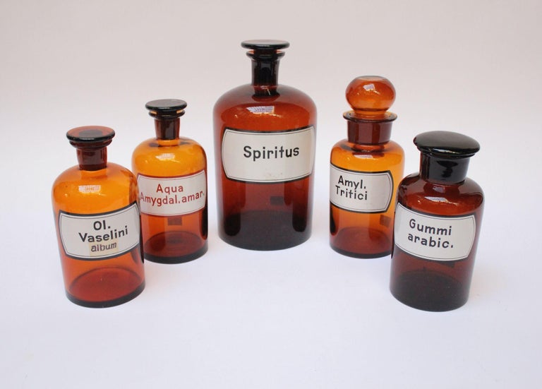 Large Vintage German Amber Glass "Spiritus" Apothecary Bottle For Sale ...