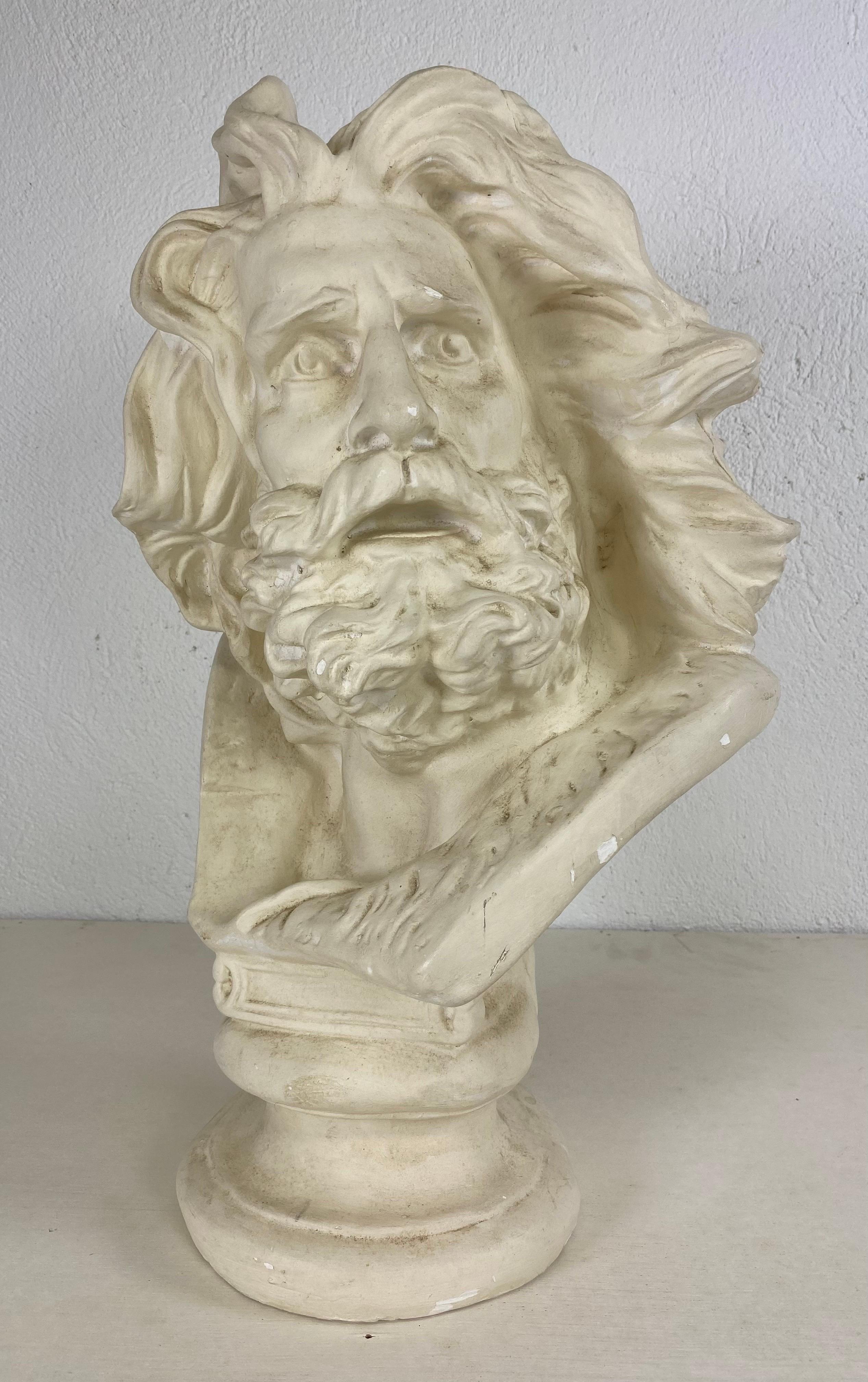 Large Vintage Greco Roman Classical Plaster Bust For Sale at 1stDibs