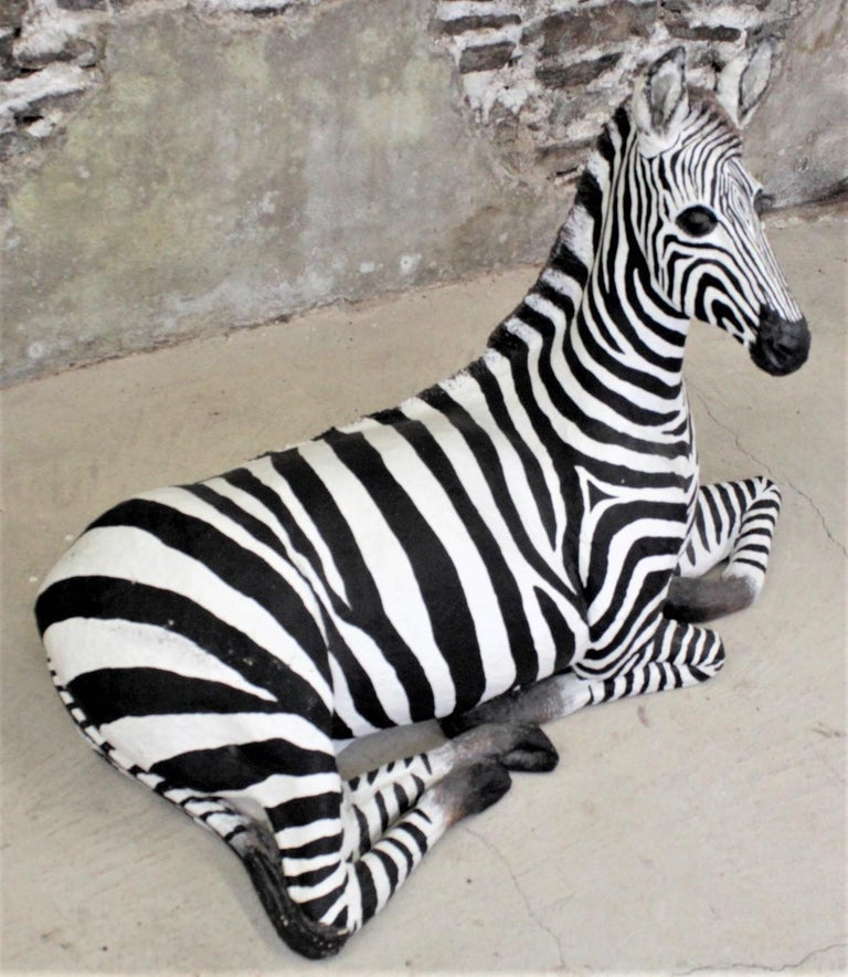 Large Vintage Hand-Crafted and Signed Mixed Media Zebra Sculpture For Sale at 1stDibs