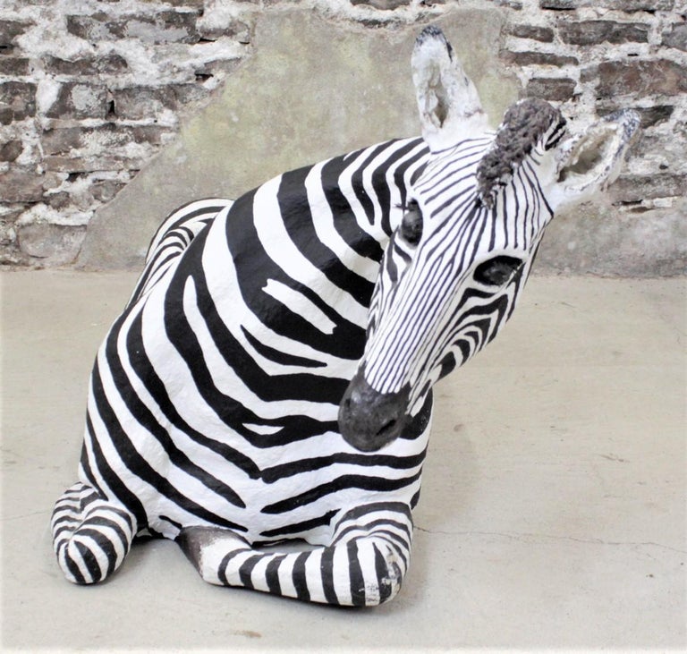 Large Vintage Hand-Crafted and Signed Mixed Media Zebra Sculpture or Planter Box For Sale at 1stDibs