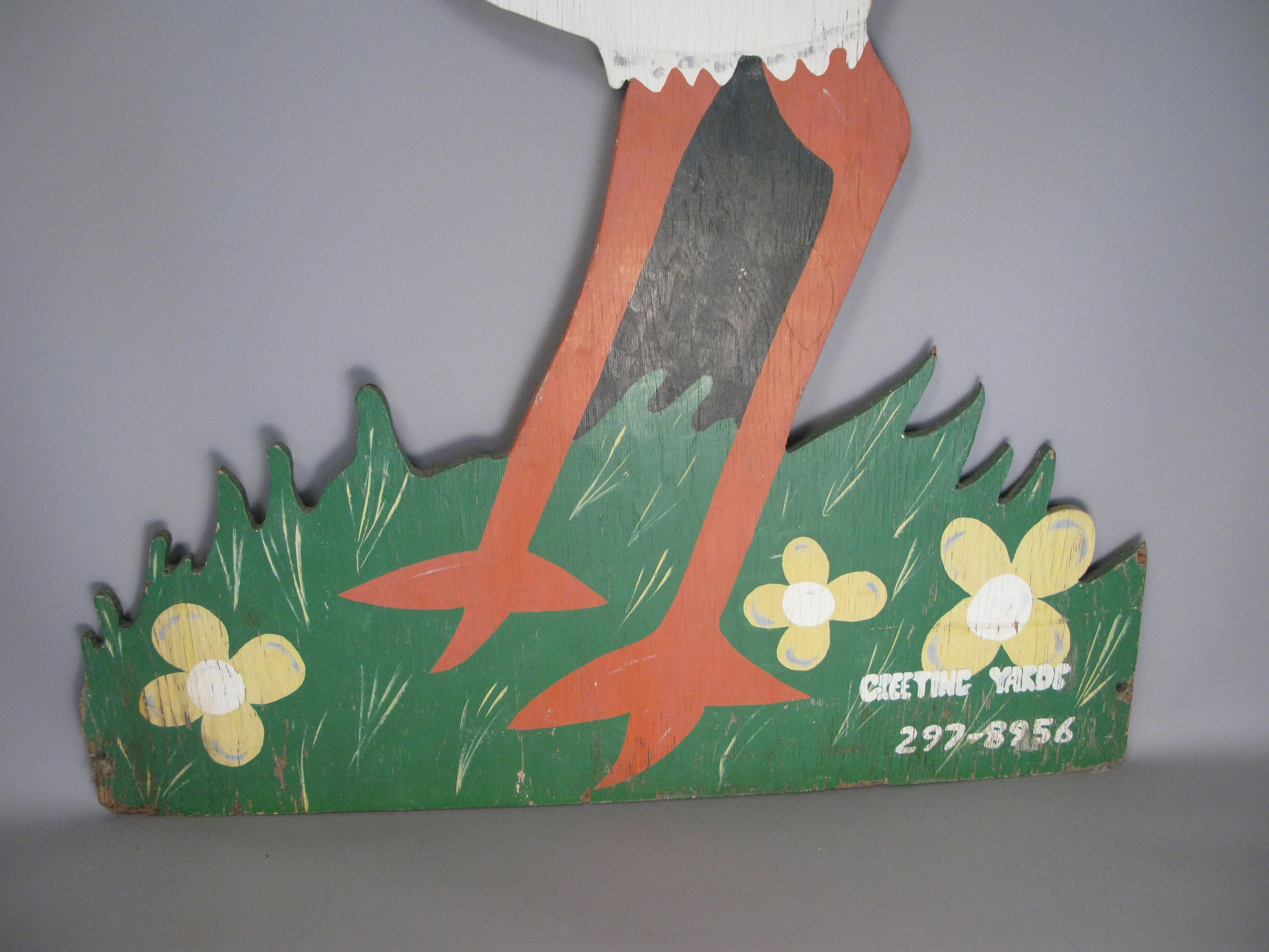 Large Vintage Hand Painted Stork Sign For Sale at 1stDibs