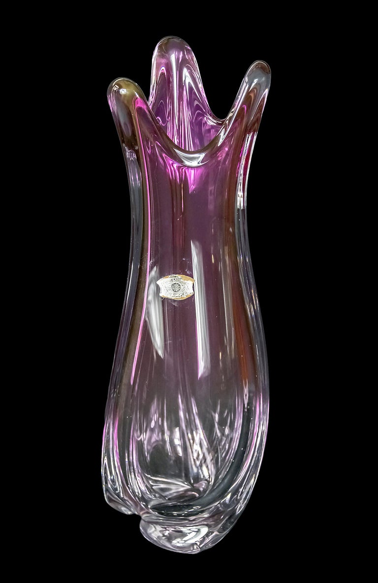 Large Vintage Handmade Val Saint Lambert Crystal Vase For Sale at 1stDibs
