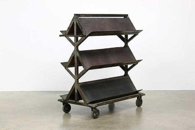 Large Vintage Heavy Metal Industrial Shelve Rolling Store Display Stand ...