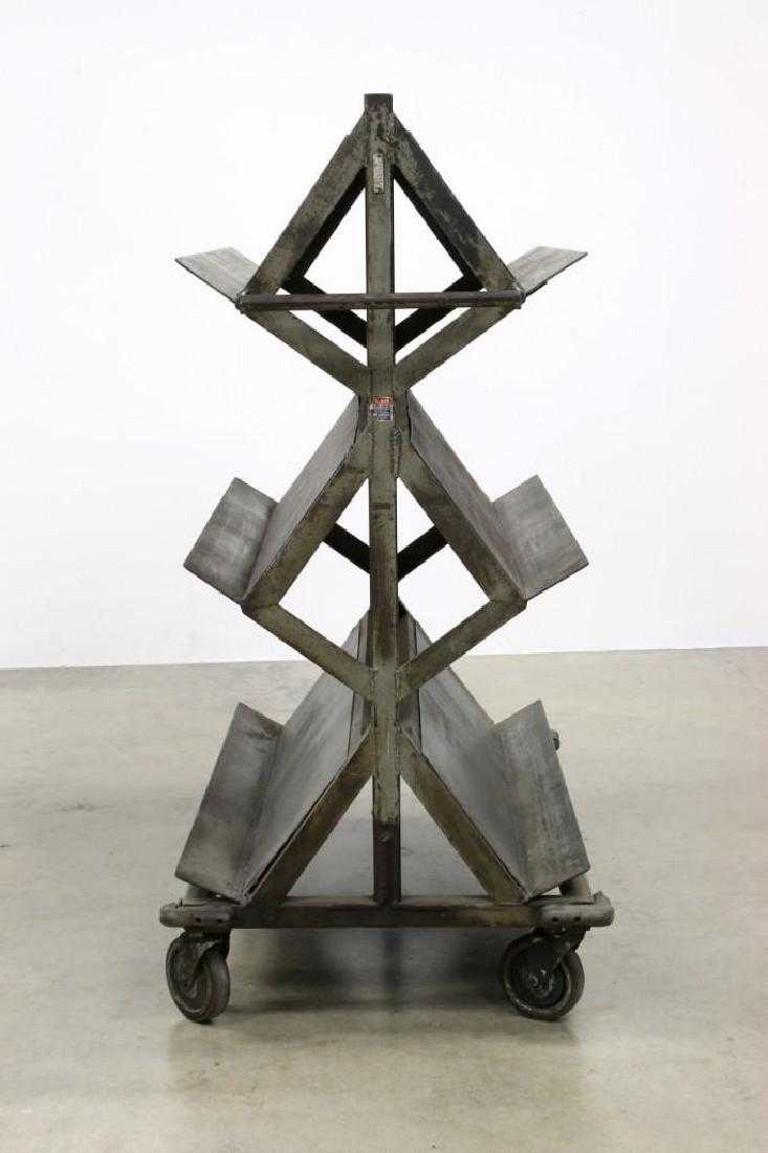 Large Vintage Heavy Metal Industrial Shelve Rolling Store Display Stand ...