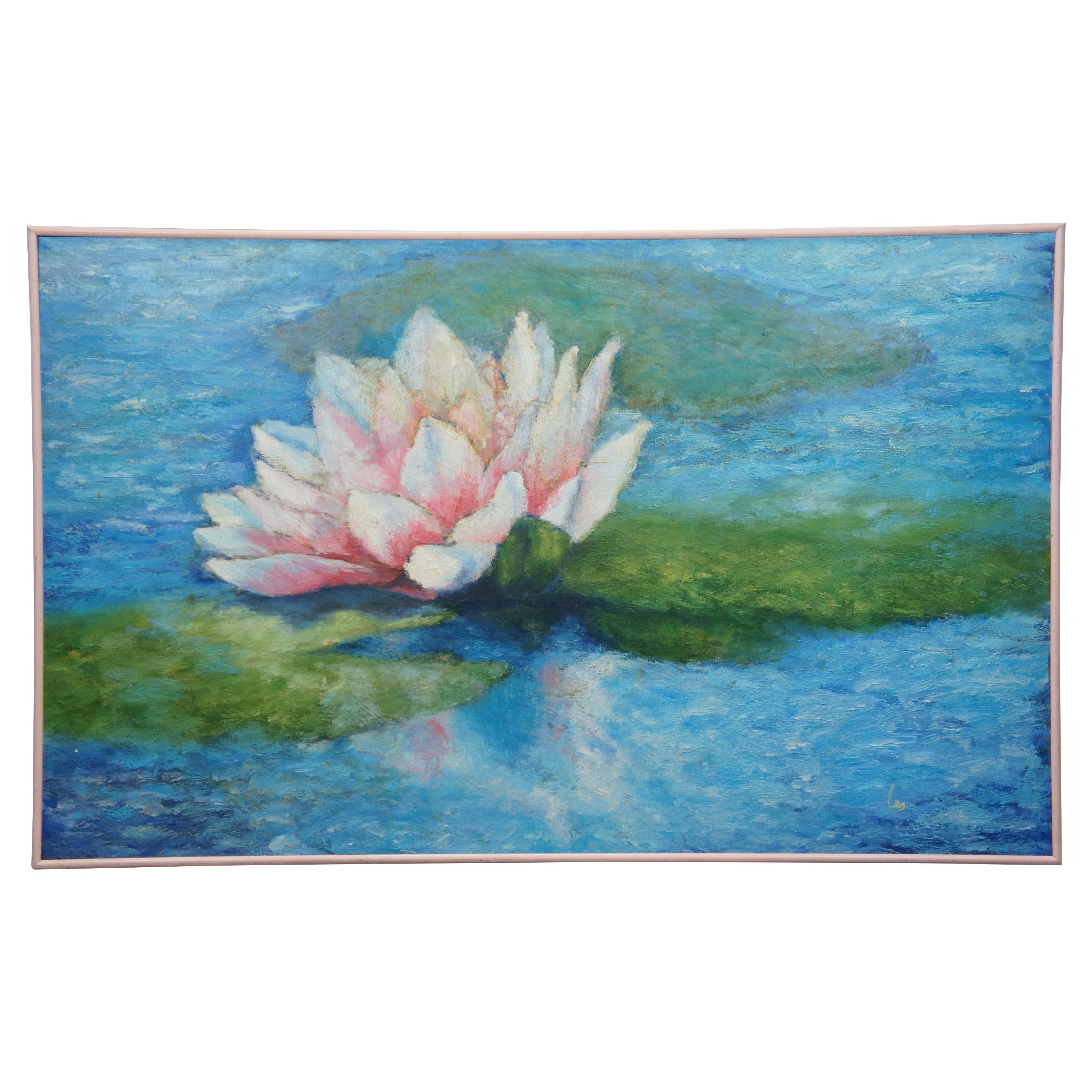 Vintage Impressionist Water Lilies Lily Pads Pond Oil Painting on ...
