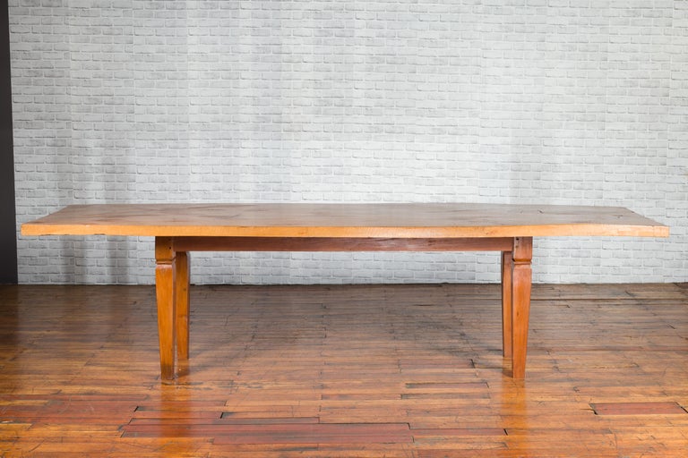 Large Vintage Indonesian Dining Table with Mango Wood Top and Tapered ...