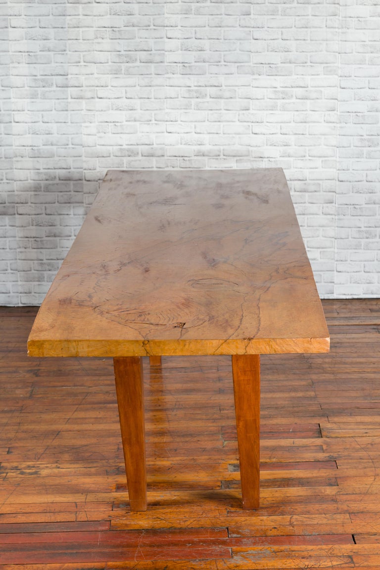 Large Vintage Indonesian Dining Table with Mango Wood Top and Tapered ...