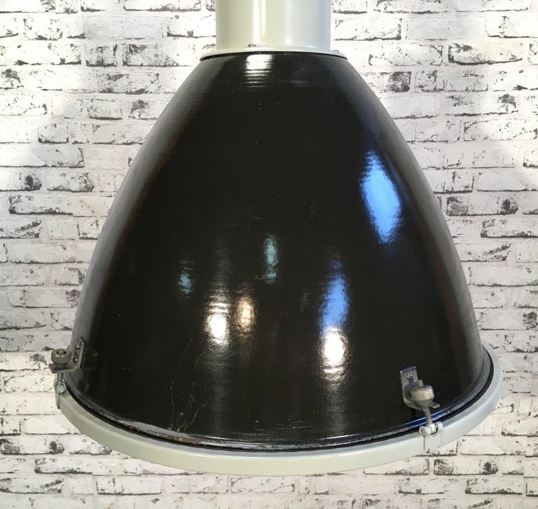 Large Vintage Industrial Black Enamel Factory Lamp with Glass Cover at ...