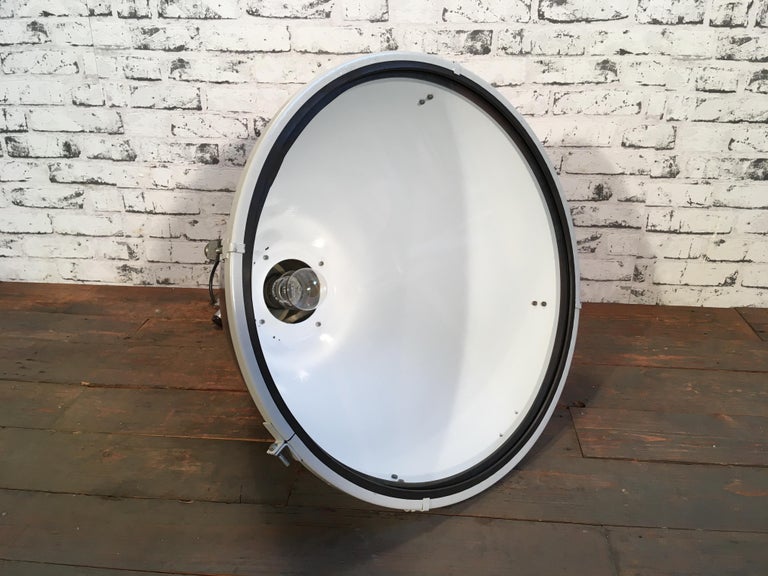 Large Vintage Industrial Black Enamel Factory Lamp with Glass Cover at ...