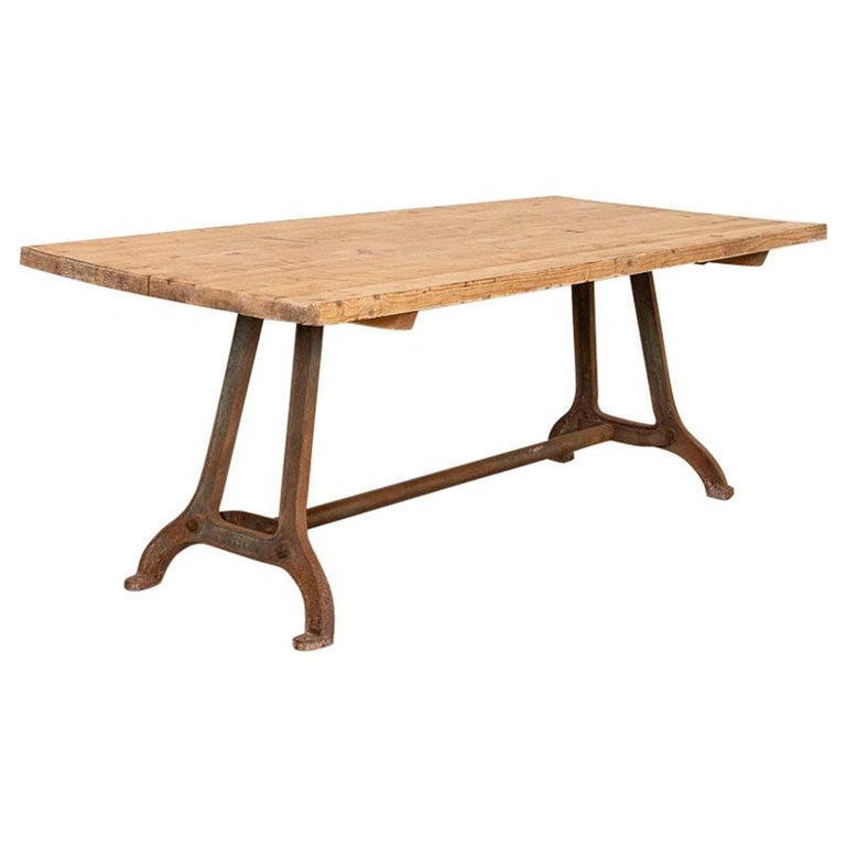 Large Vintage Industrial Farm Table with Iron Legs at 1stDibs