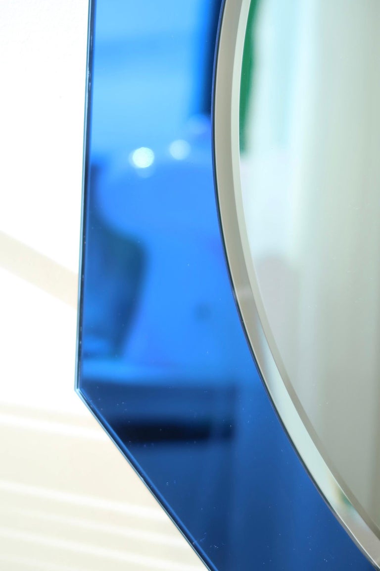 Large Vintage Italian 70s Glass Sapphire Blue Wall Mirror Murano Lupi ...