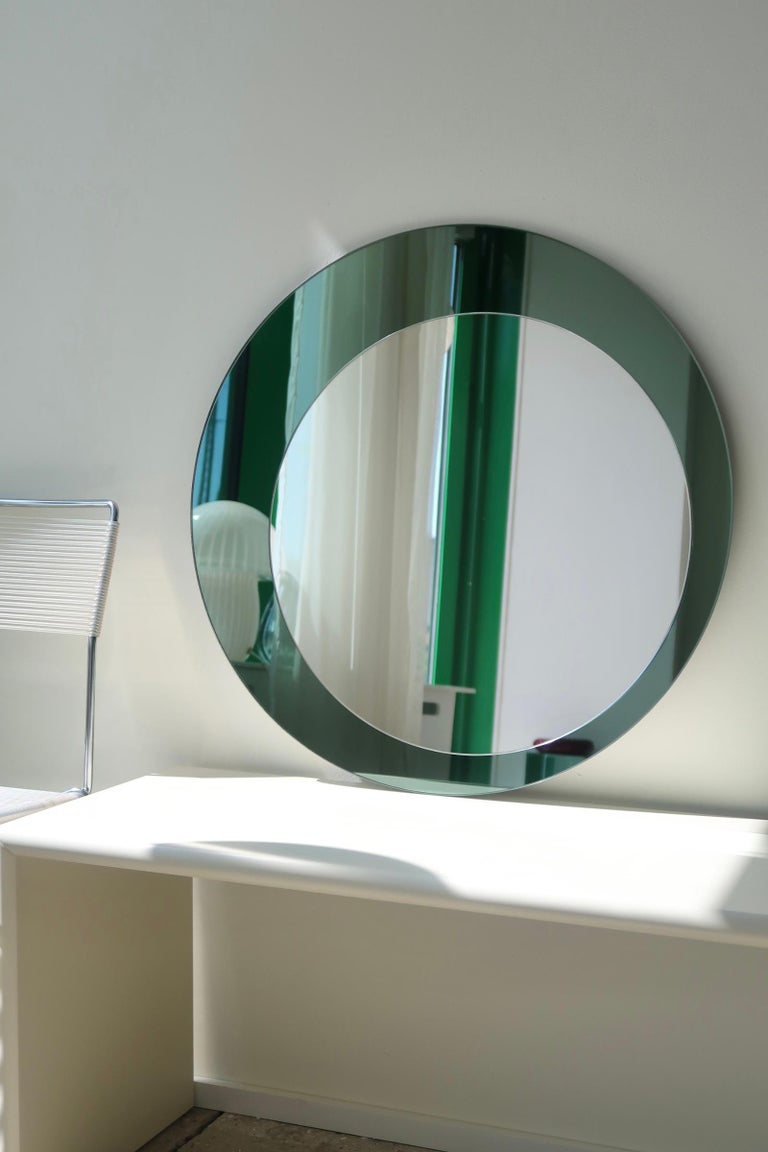 Large Vintage Italian 1970s Round Olive Green Glass Mirror For Sale at ...