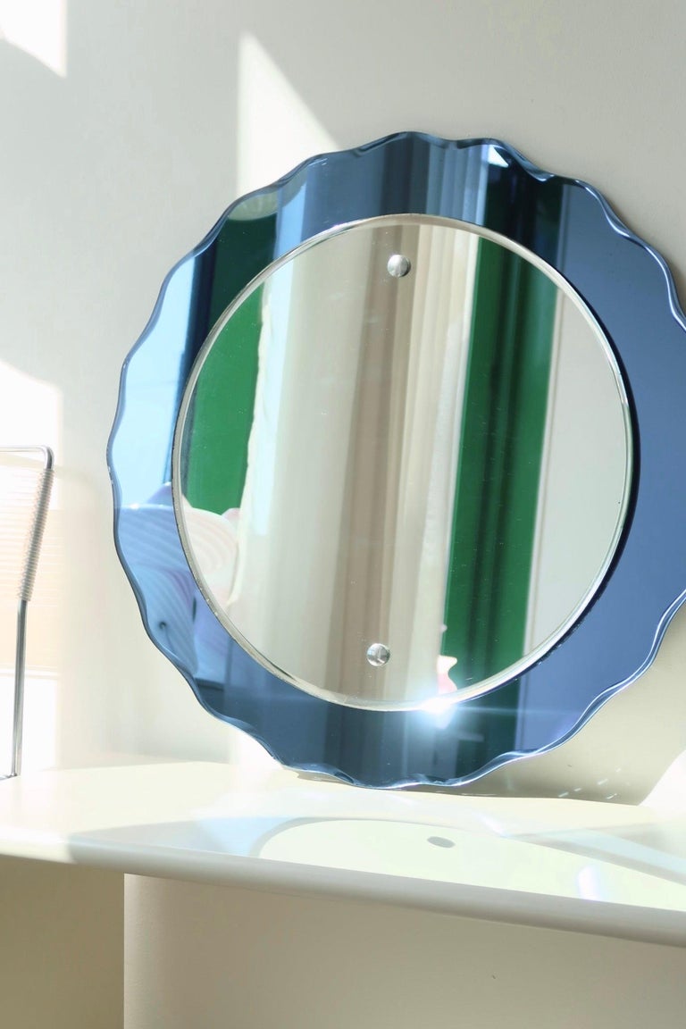 Large Vintage Italian 1970s Sapphire Blue Glass Wall Mirror Lupi Murano ...