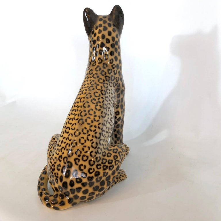 Large Vintage Italian ceramic Leopard from 60s. Signed For Sale at 1stDibs