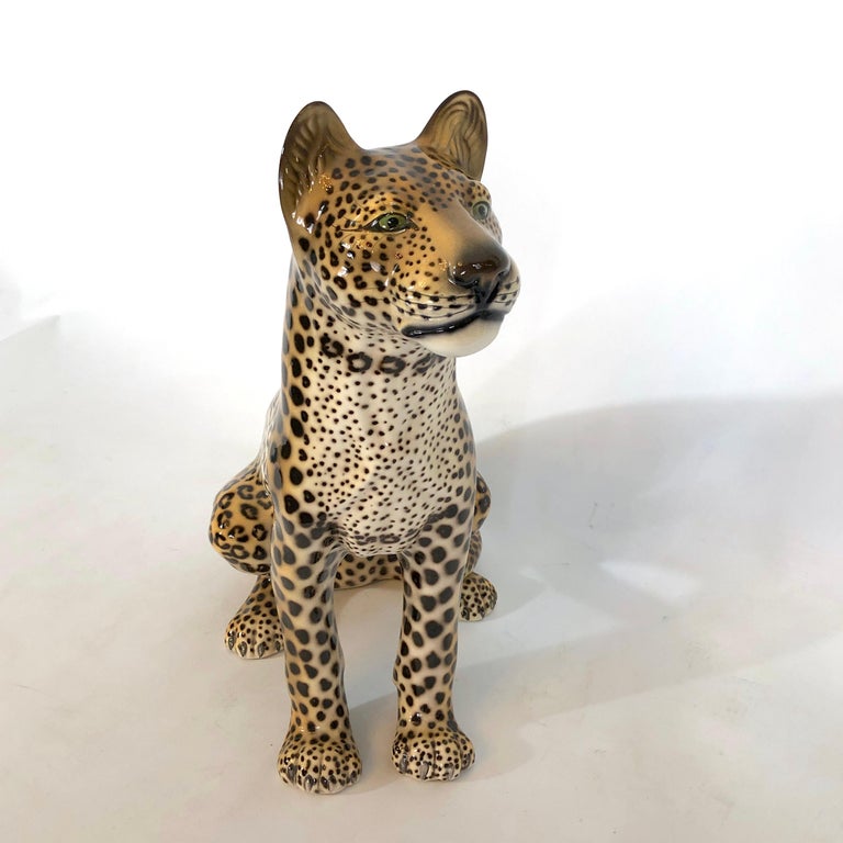 Large Vintage Italian ceramic Leopard from 60s. Signed For Sale at 1stDibs