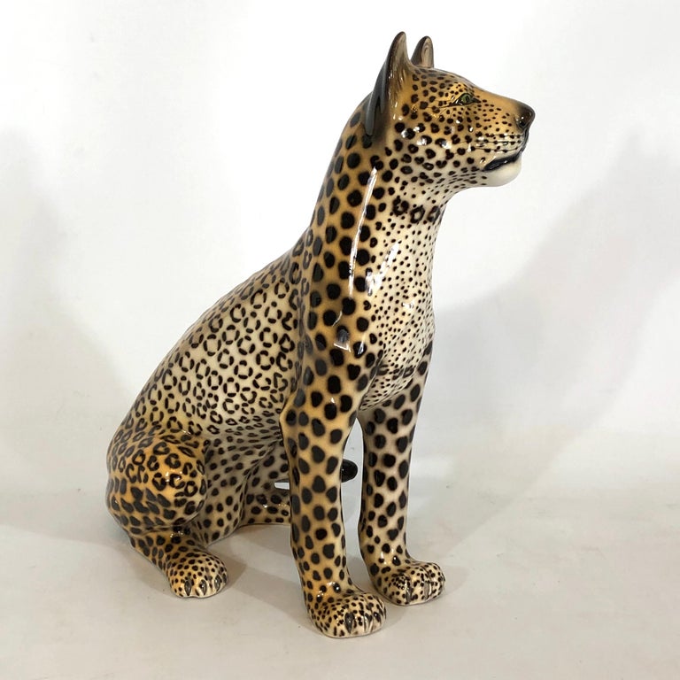 Large Vintage Italian ceramic Leopard from 60s. Signed For Sale at 1stDibs