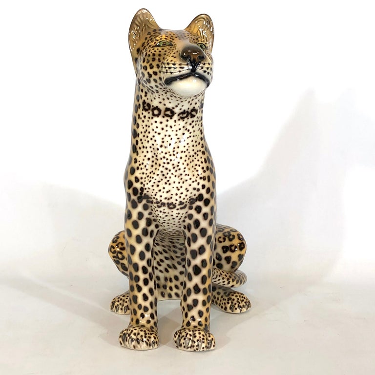 Large Vintage Italian ceramic Leopard from 60s. Signed For Sale at 1stDibs