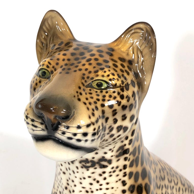 Large Vintage Italian ceramic Leopard from 60s. Signed For Sale at 1stDibs