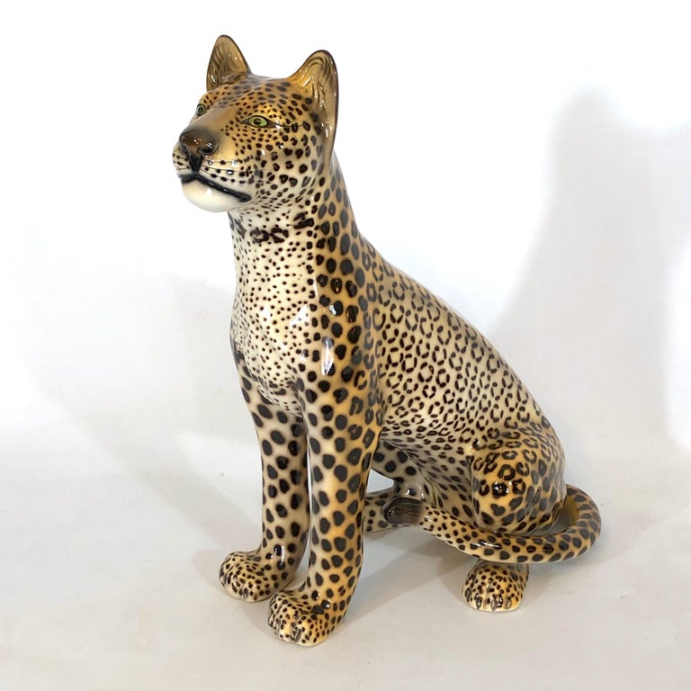 Large Vintage Italian ceramic Leopard from 60s. Signed For Sale at 1stDibs
