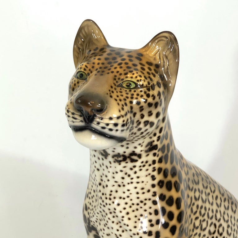 Large Vintage Italian ceramic Leopard from 60s. Signed For Sale at 1stDibs