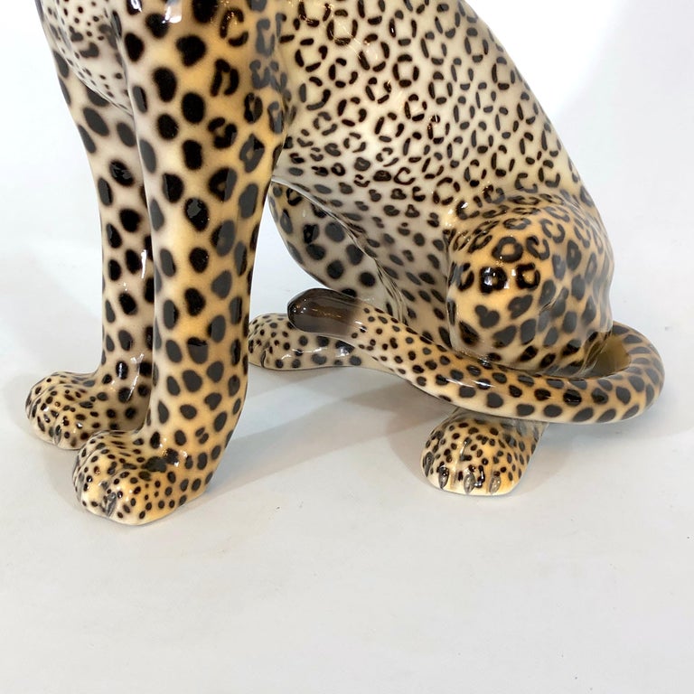 Large Vintage Italian ceramic Leopard from 60s. Signed For Sale at 1stDibs