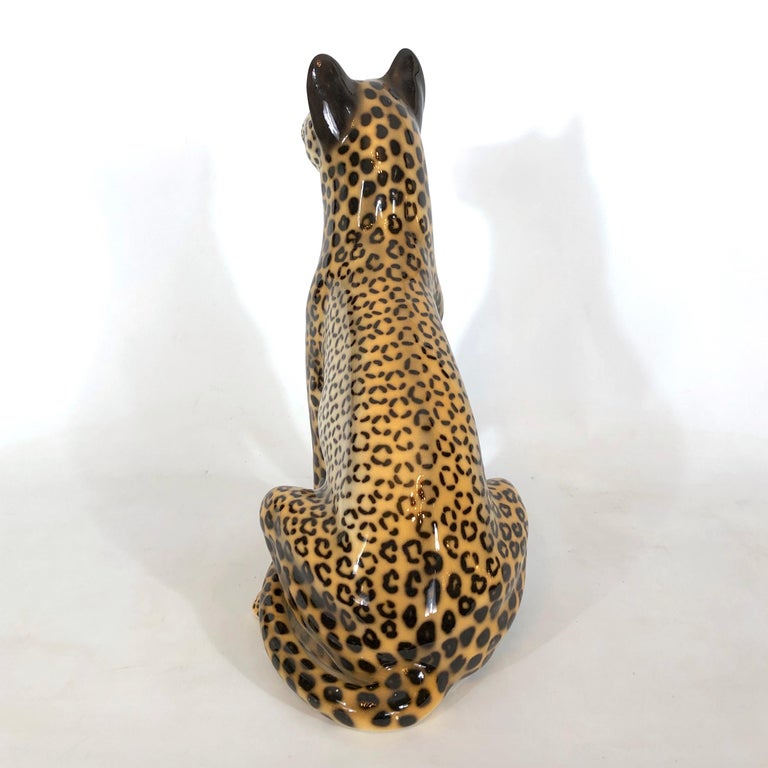Large Vintage Italian ceramic Leopard from 60s. Signed For Sale at 1stDibs