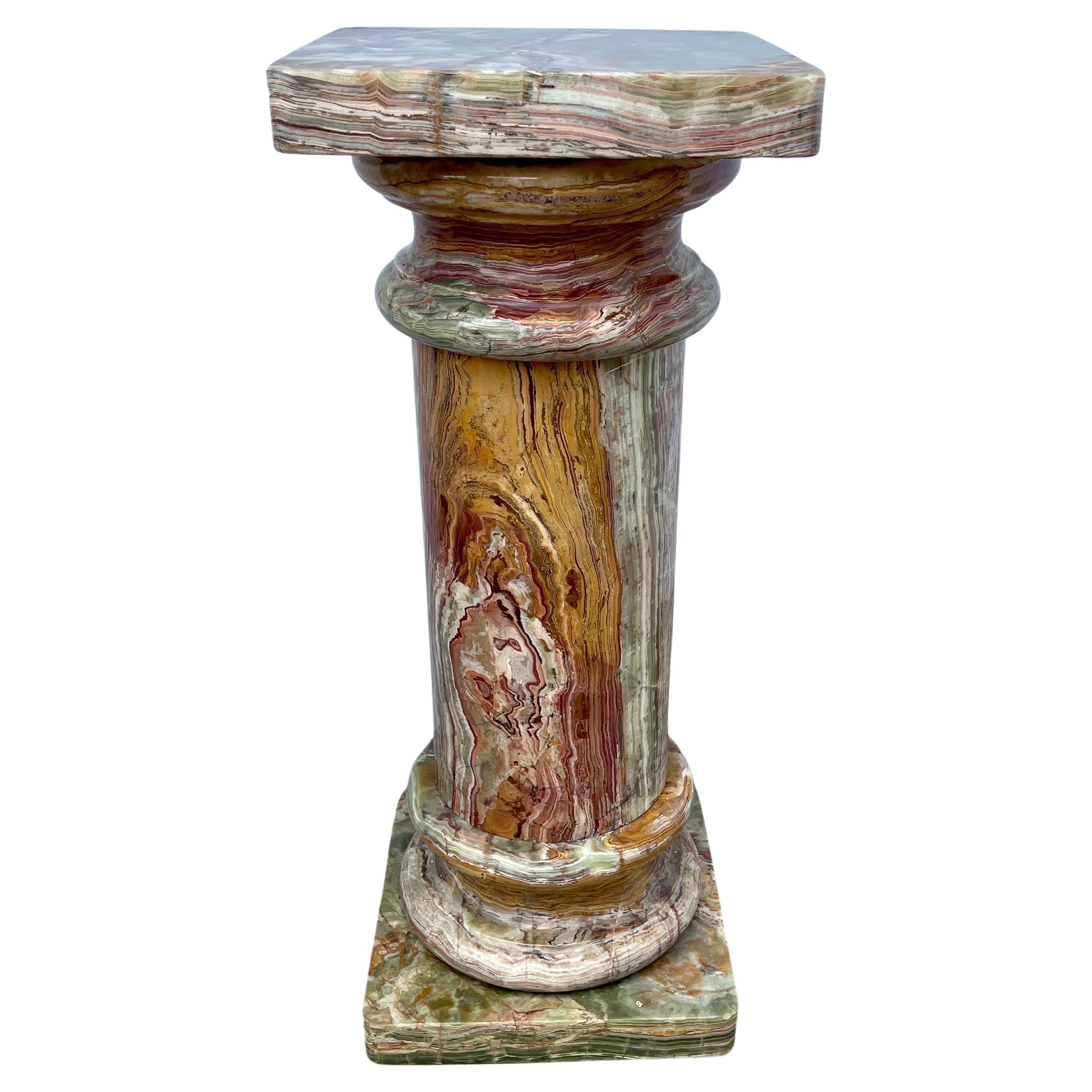 Large Vintage Italian Onyx Marble Pedestal Column For Sale at 1stDibs
