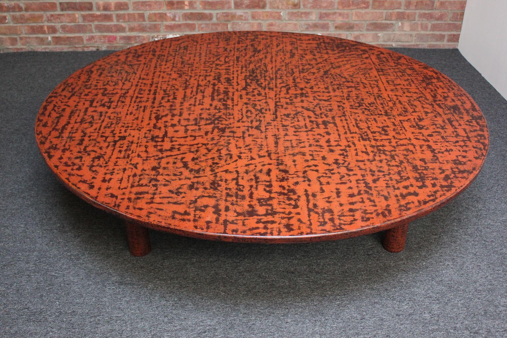 Large Vintage Japanese Taishō-Style Negoro Lacquered Round Coffee Table ...