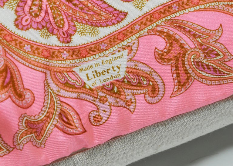 Large Vintage Liberty of London Pink Orange Silk Scarf with Irish Linen ...