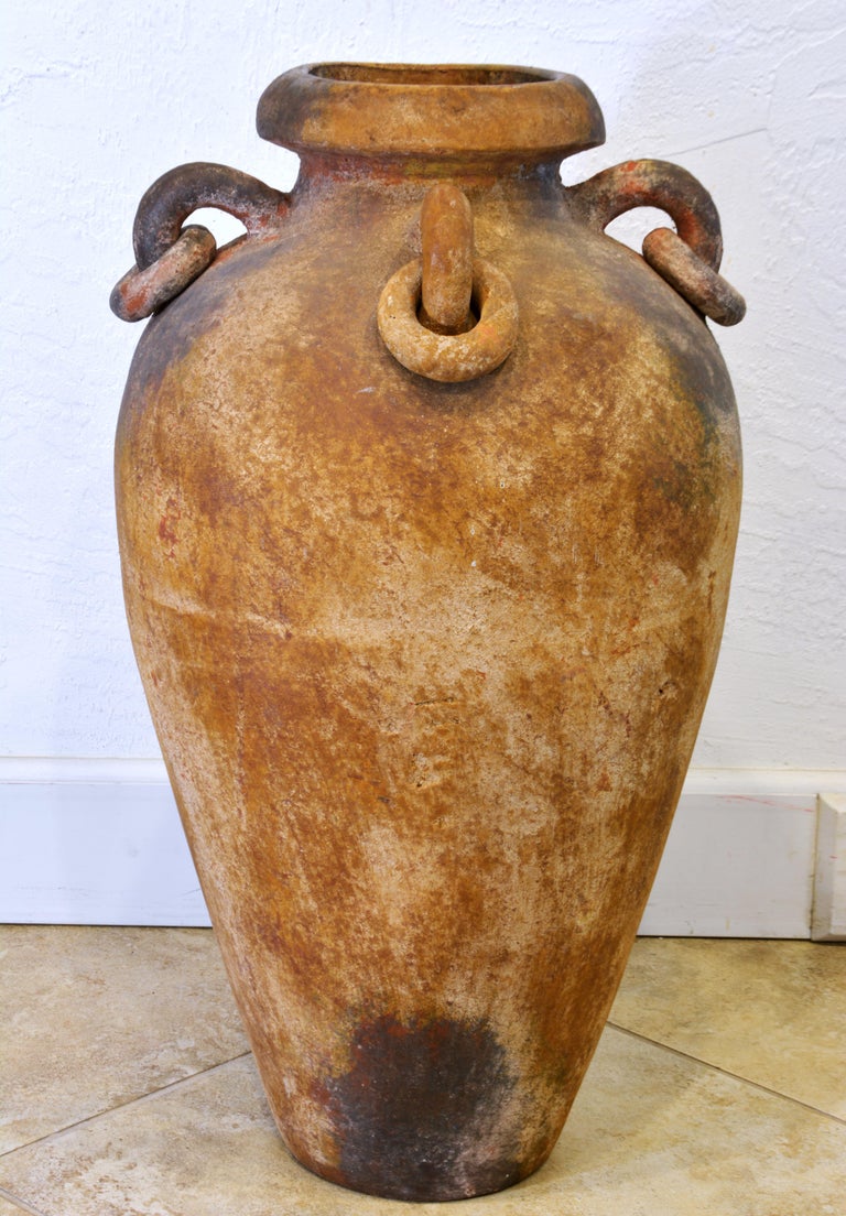 Large Vintage Mediterranean Terracotta Olive Jar with Four Ring Handles ...