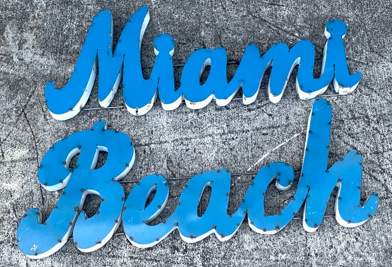 Large Vintage 'Miami Beach' Enamelled Metal Sign For Sale at 1stDibs ...