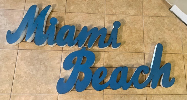 Large Vintage 'Miami Beach' Enamelled Metal Sign at 1stDibs