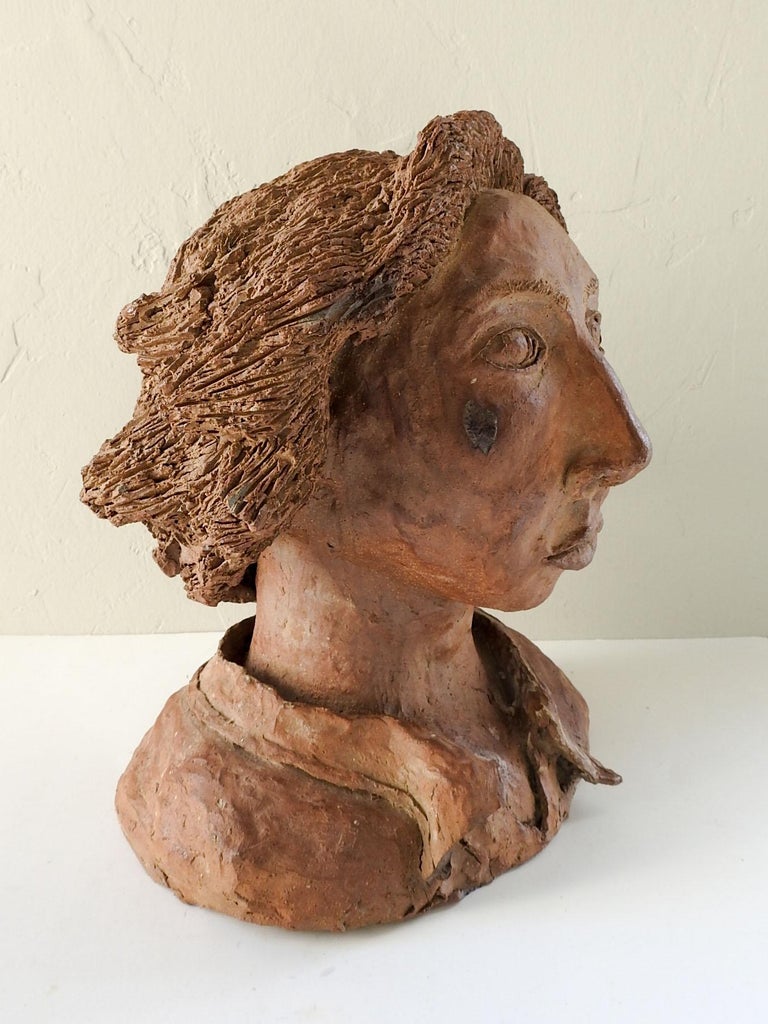 Large Vintage Mid-Century Modernist Clay Bust Sculpture For Sale at 1stDibs
