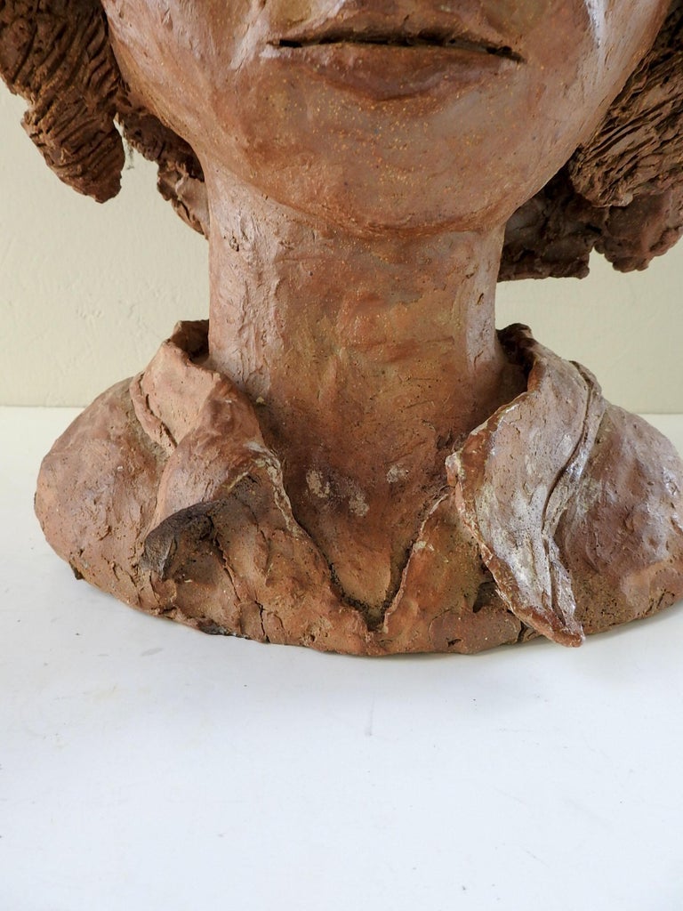Large Vintage Mid-Century Modernist Clay Bust Sculpture For Sale at 1stDibs