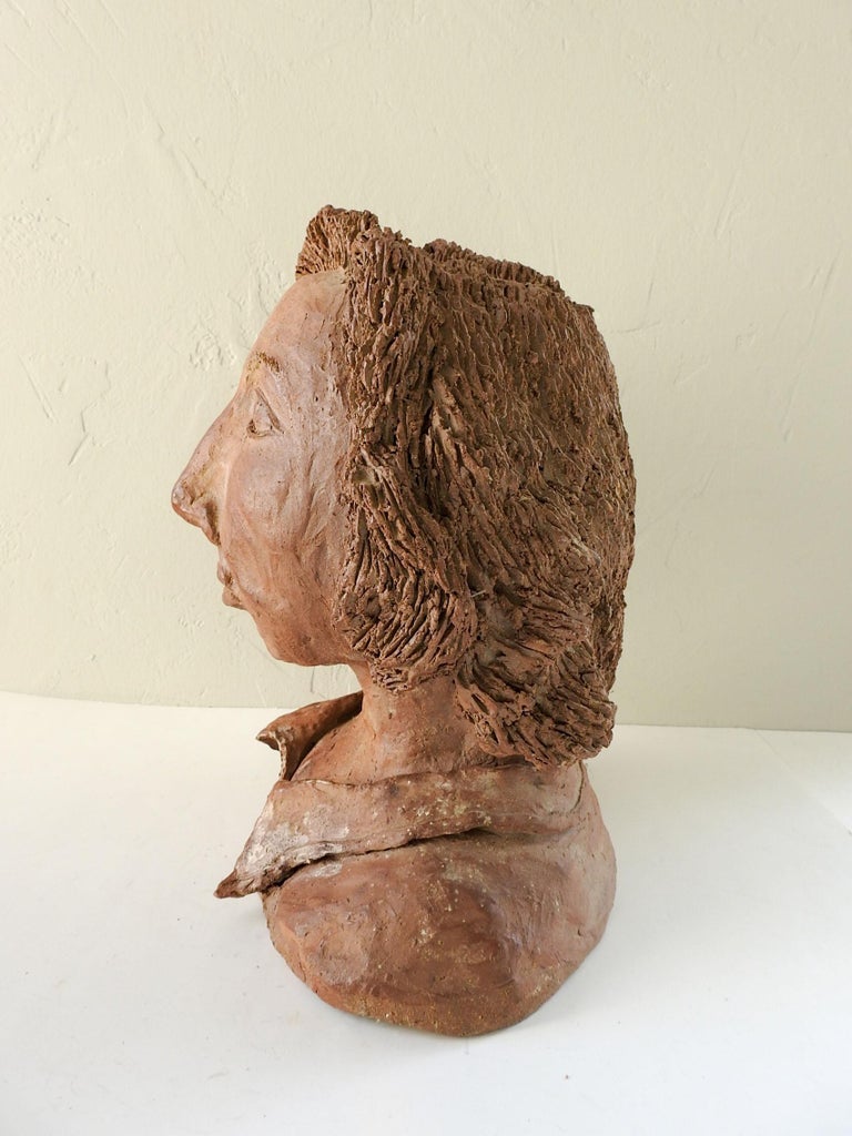 Large Vintage Mid-Century Modernist Clay Bust Sculpture For Sale at 1stDibs