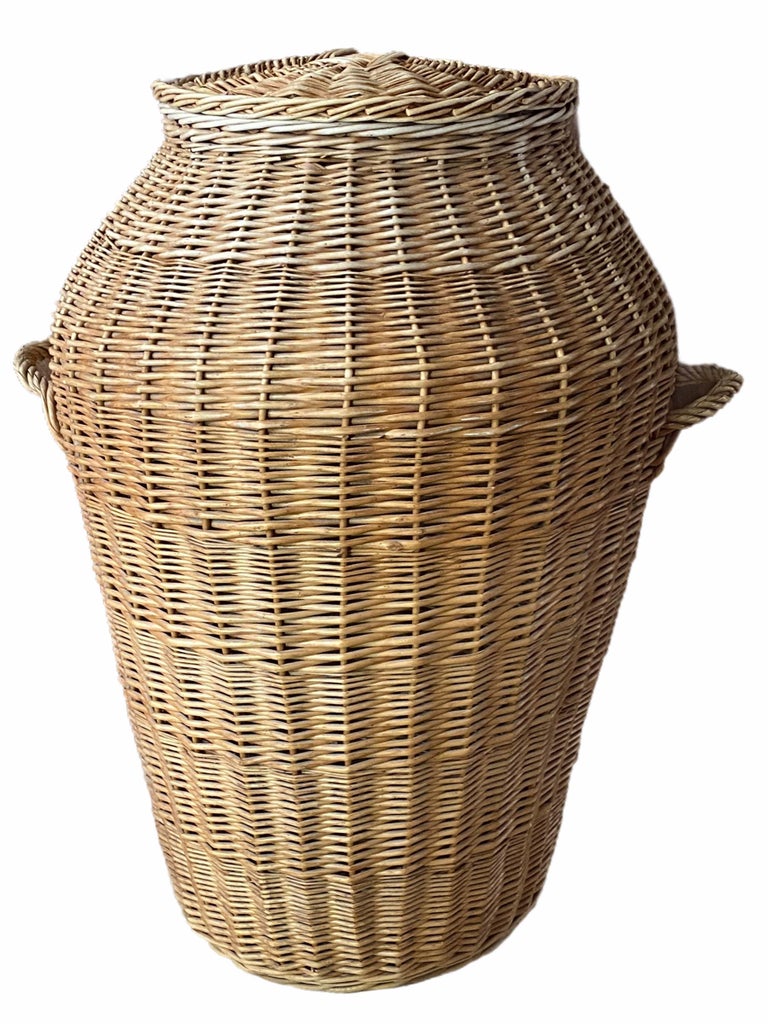 Large Vintage Midcentury Wicker Laundry Basket Hamper, 1970s, German at ...