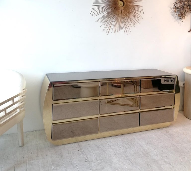 Large Vintage Mirrored Sideboard with Nine Drawers by Ello, USA, 1980s ...