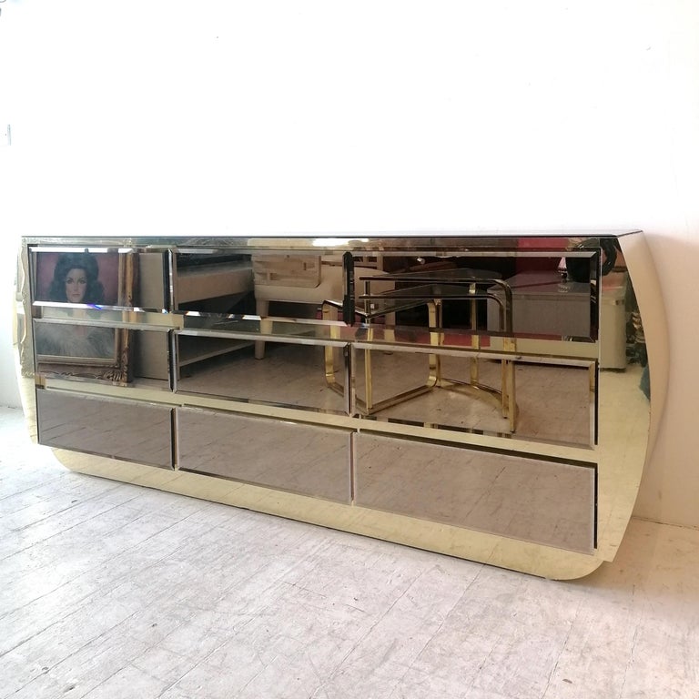 Large Vintage Mirrored Sideboard with Nine Drawers by Ello, USA, 1980s ...